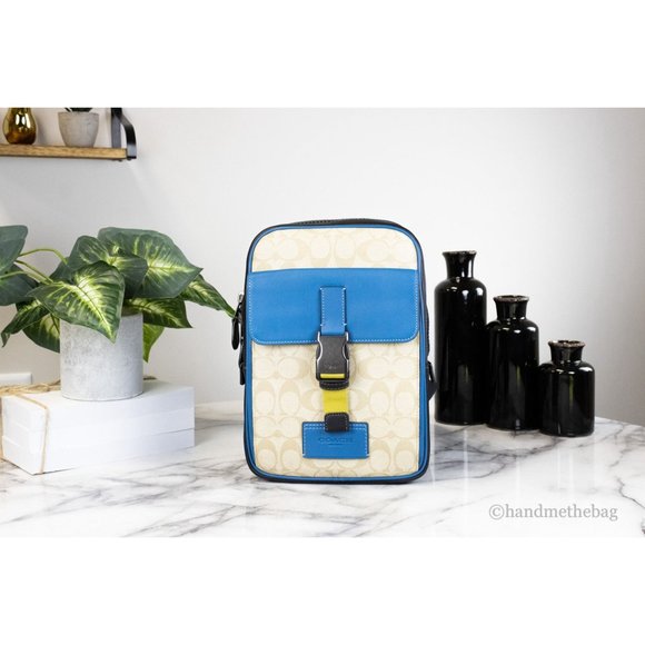 Coach | Bags | New Coach Khaki Blue Jay Coated Canvas Colorblock Track ...